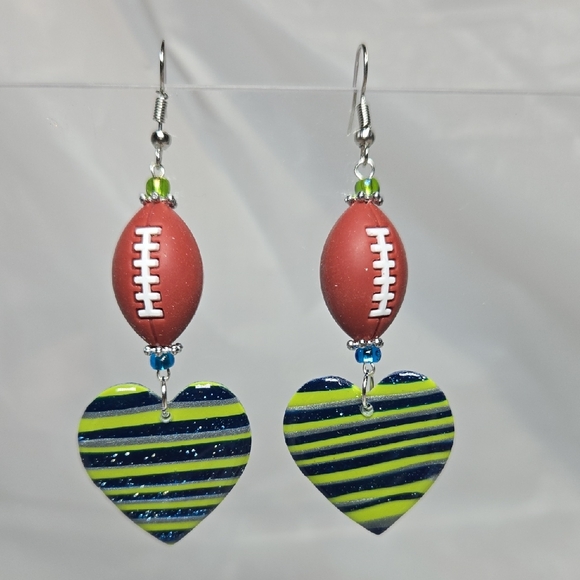 Erins Lovely Creations | Jewelry | Striped Football Heart Earrings ...